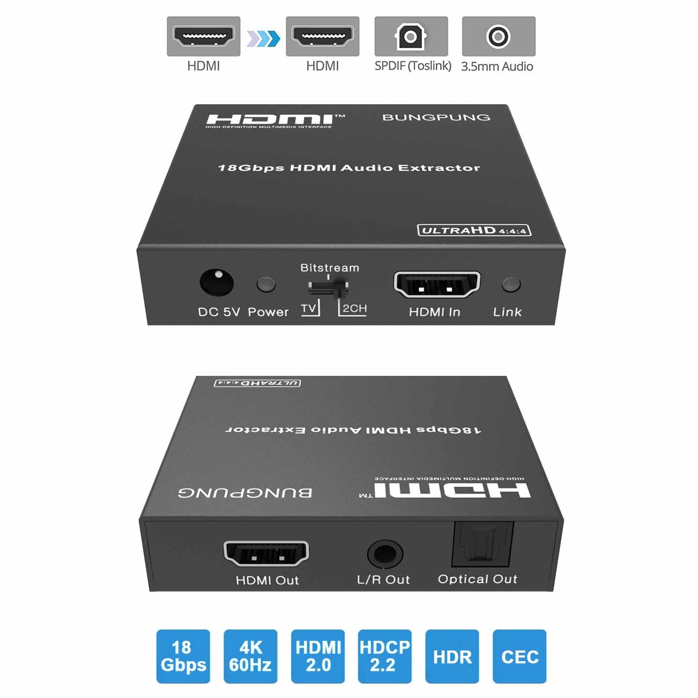 4K HDMI Audio Extractor Digital Analog Audio Output-BUNGPUNG