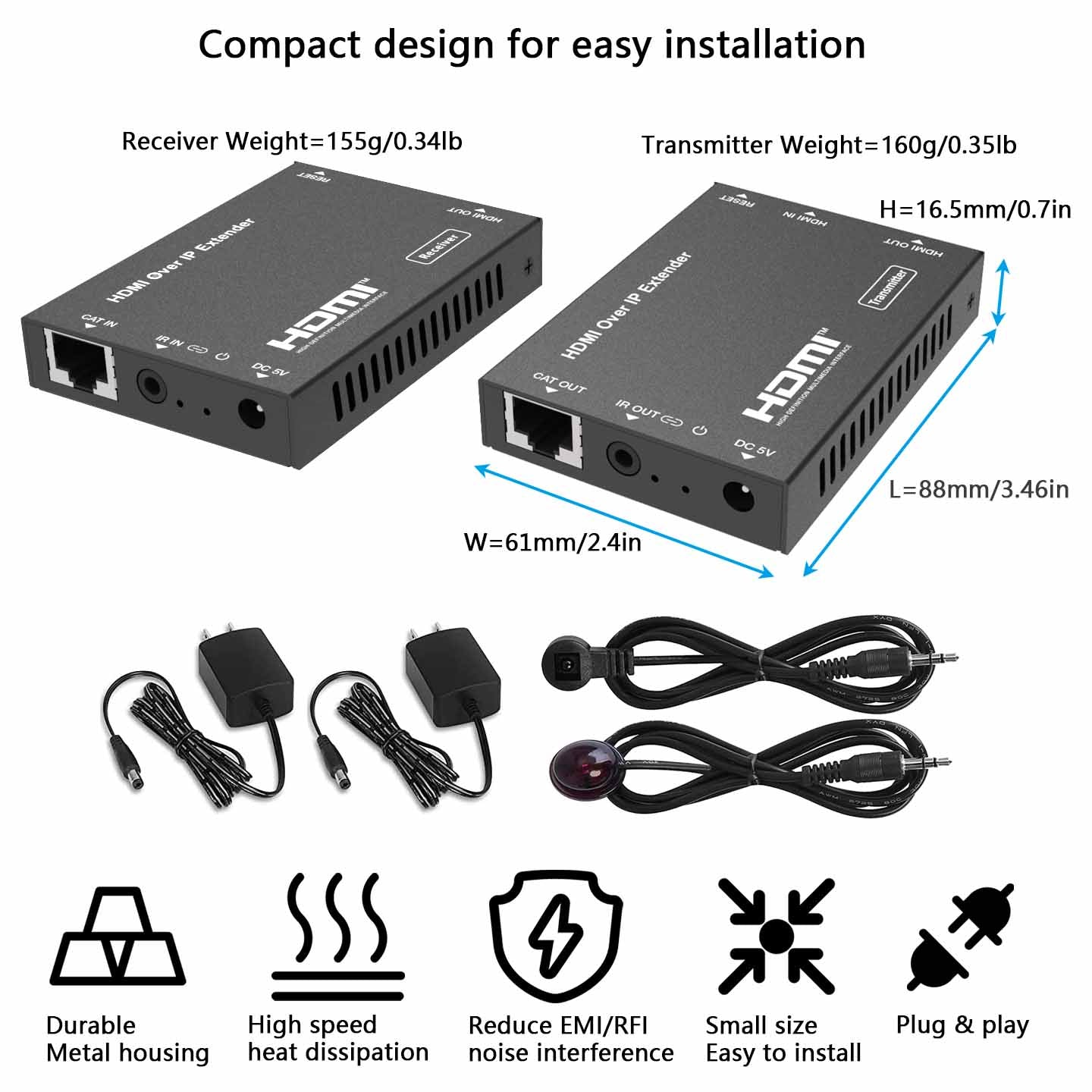 HDMI Extender over IP Ethernet CAT5e/6 Cable 1080P 60Hz 150m-BUNGPUNG