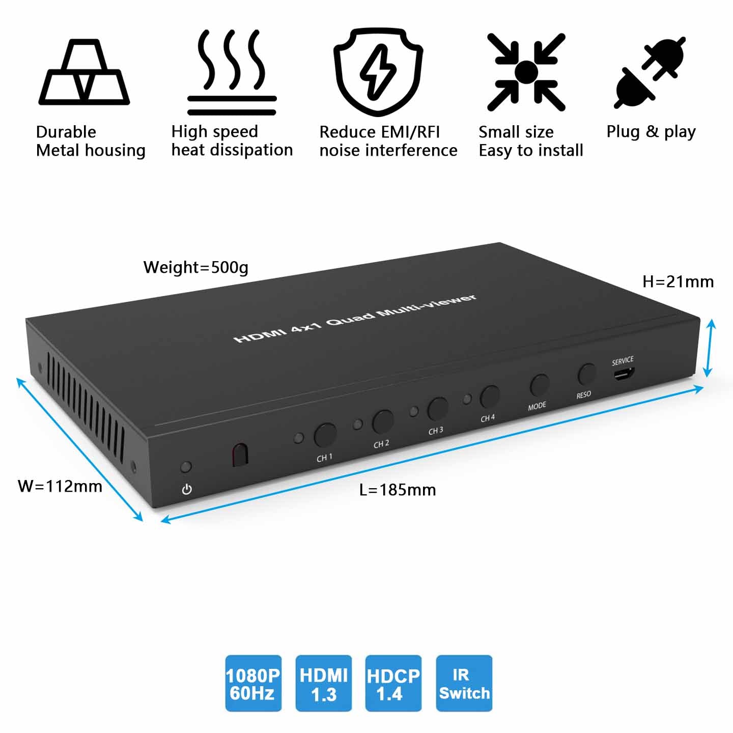 HDMI Multiviewer 4x1 1080P 60Hz Analog Audio output VGA out-BUNGPUNG