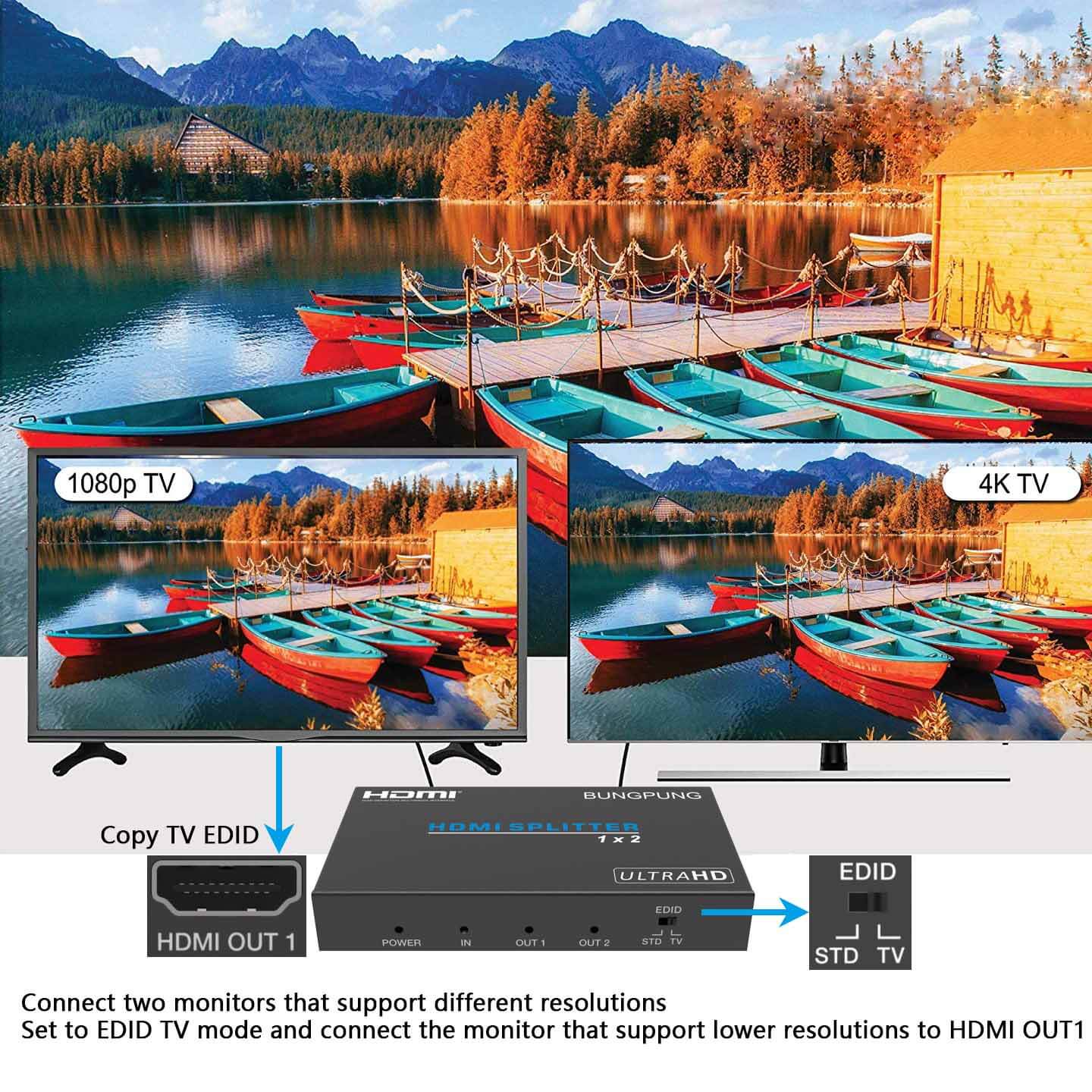 4K HDMI Splitter 1 in 2 out EDID management-BUNGPUNG